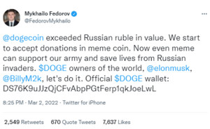 Ukraine now accepts DOGE for crypto donations